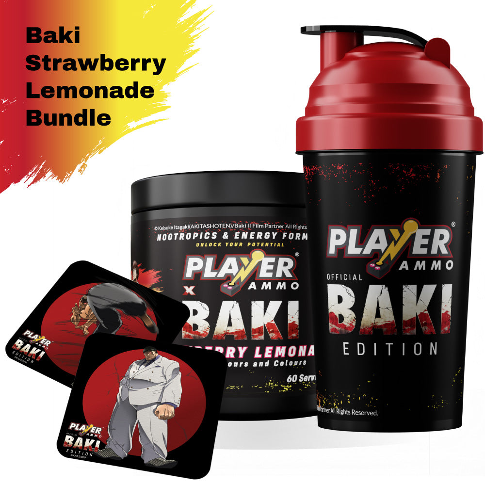 Baki Strawberry Lemonade Bundle | Gaming Energy Drink | Nootropics Formula – Player Ammo®